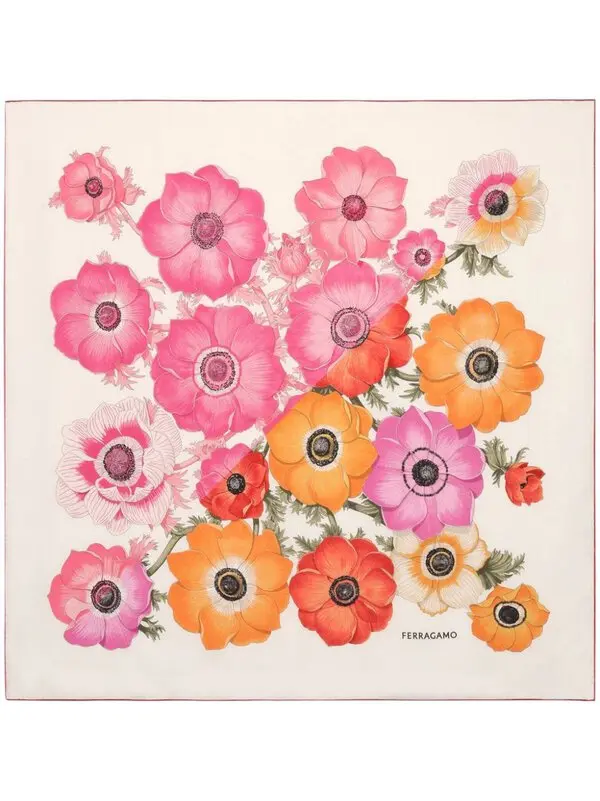 FERRAGAMO Anemone-print Silk Scarf - Pink