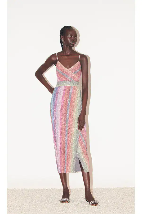Saylor Meghan Metallic Midi Dress - Stripe | Editorialist