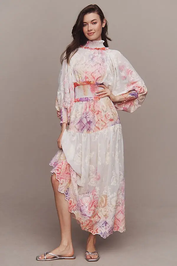 Elliatt Grandeur Long-Sleeve Floral Organza A-Line Midi Dress In Multicolor  - 29% Off | Editorialist