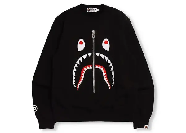 BAPE Patched Shark Crewneck Sweatshirt - Black