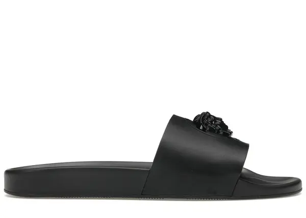 Versace La Medusa Leather Slides - Black