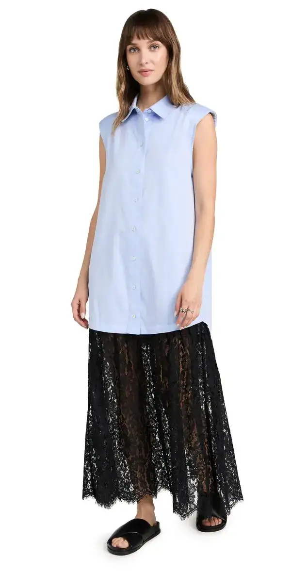Sea Suzy Lace Sleeveless Button Down Dress In Blue 70% Off