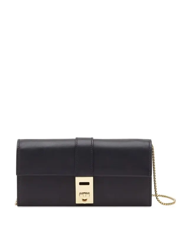 FERRAGAMO Hug Leather Chain Wallet - Black