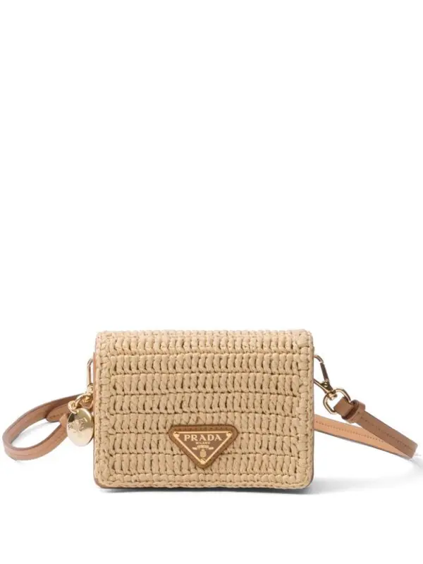 Prada Raffia Card Holder - Neutrals
