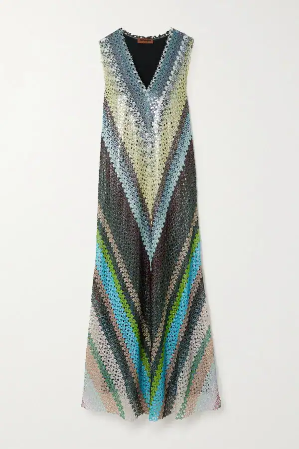 Missoni Metallic Striped Crochet-Knit Maxi Dress In Silver - 60% Off |  Editorialist