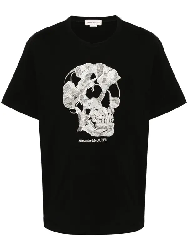 Alexander McQueen Skull-embroidered Cotton T-shirt - Black
