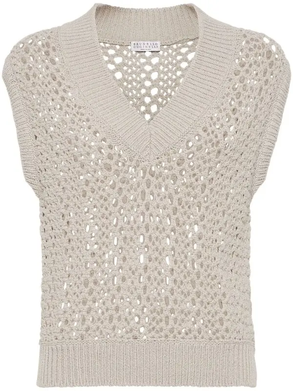 Brunello Cucinelli Sleeveless Open-knit Top