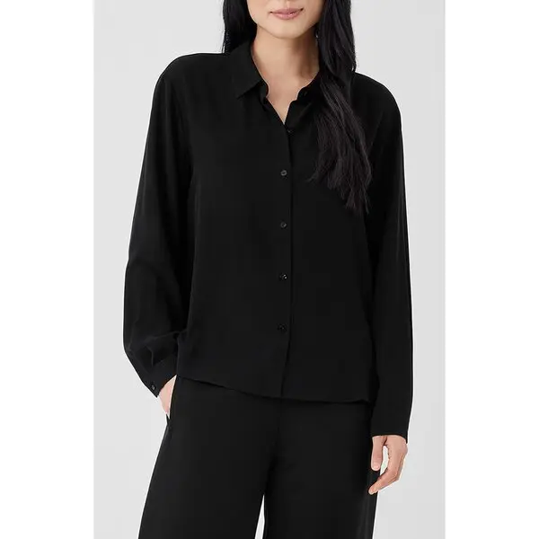 Eileen Fisher Classic Collar Silk Button-up Shirt