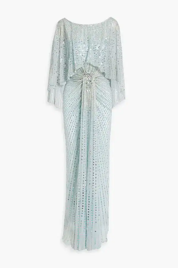 Jenny Packham Draped Embellished Tulle Gown In Sky Blue - 60% Off |  Editorialist