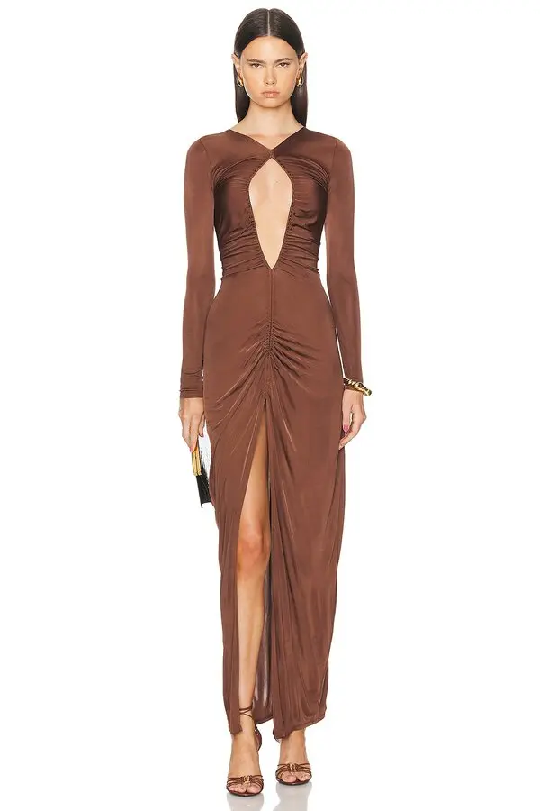Atlein Cut Out Ruched Gown - Bronze