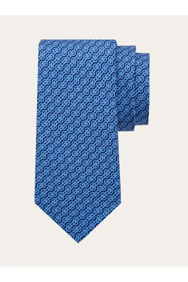 FERRAGAMO Woven Print Silk Neck Tie - Navy