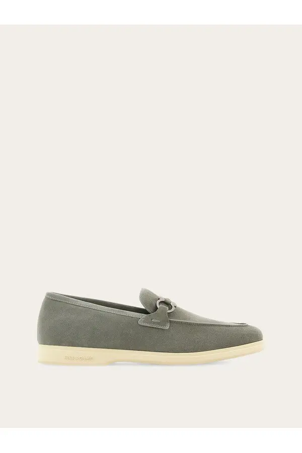 FERRAGAMO Casual Loafer With Gancini Ornament - White