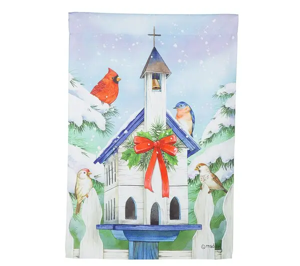EVERGREEN Christmas Bird House Suede House Flag