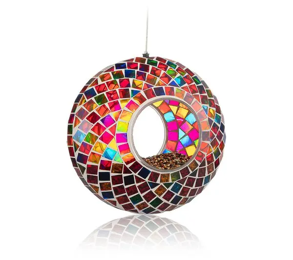 BACKYARD EXPRESSIONS Hanging Glass Bird Feeder Mosaic