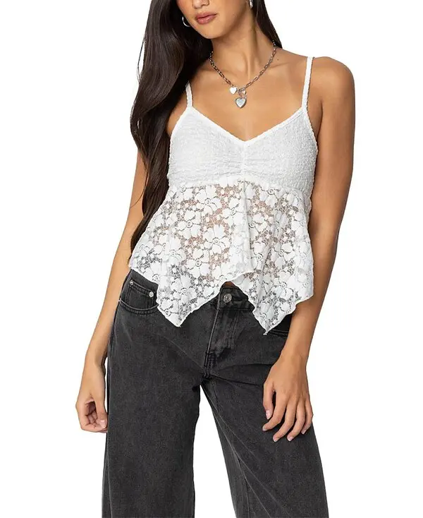 EDIKTED Orchid Sheer Lace Top - White