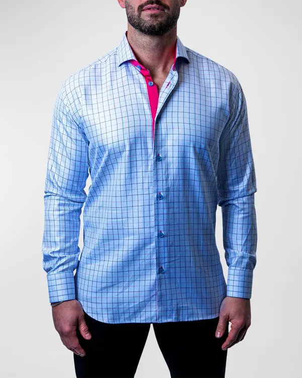 MACEOO Einstein Check Dress Shirt - Blue