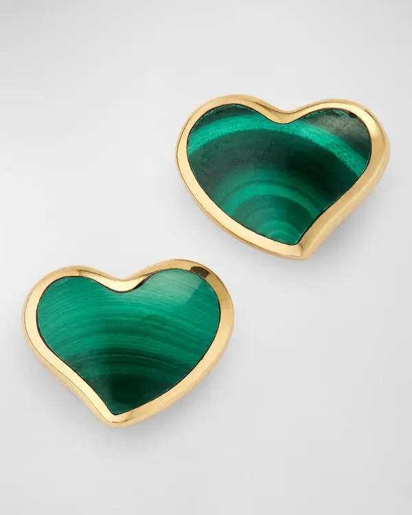JAN LESLIE Heart Stud Earrings - Malachite