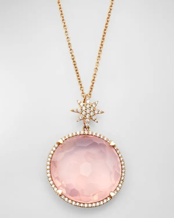 LISA NIK 18k Rose Gold And Diamond Pendant Necklace - Rose Quartz