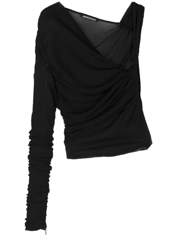 ANDREĀDAMO Asymmetric Ribbed Jersey Top - Black