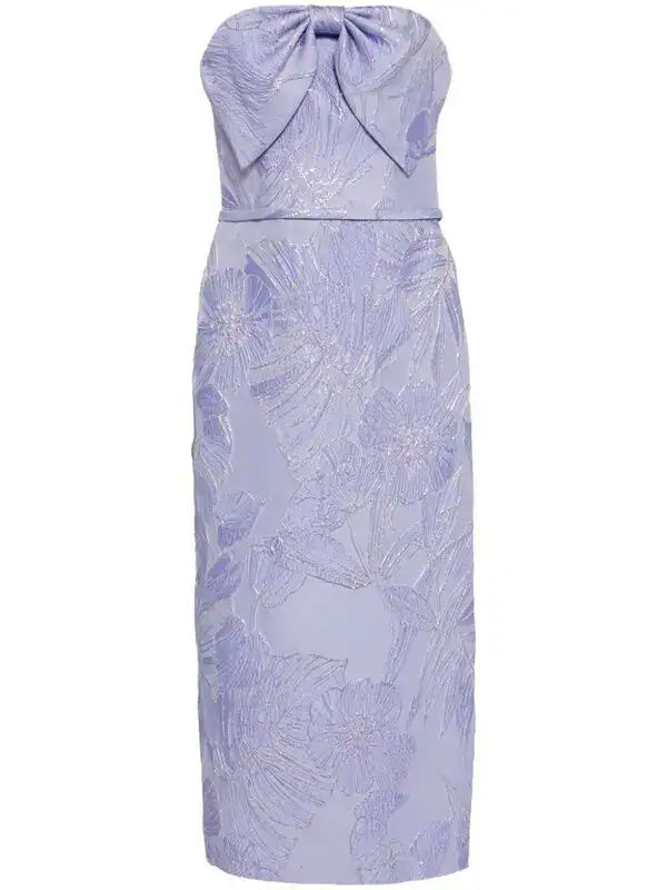 Amsale Floral-Jacquard Midi Dress In Blue 50% Off Editorialist