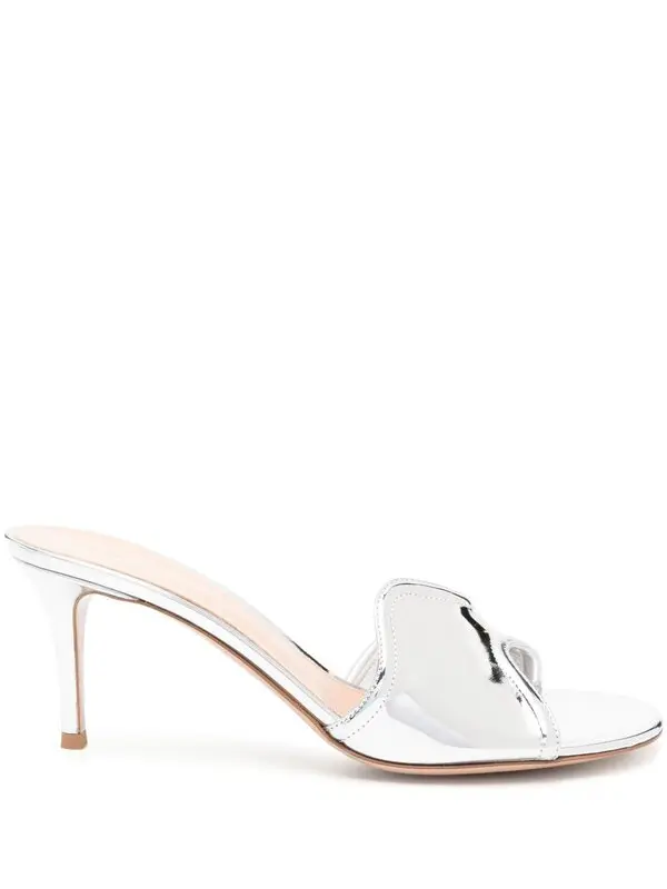 GIANVITO ROSSI Tone Curved Upper Leather Mules - Silver