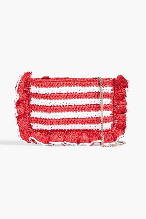 Red Valentino Rock Ruffles Striped Raffia Shoulder Bag In Red 70
