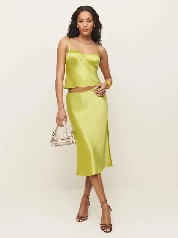 REFORMATION Sia Silk Two-piece Set - Algae Bloom