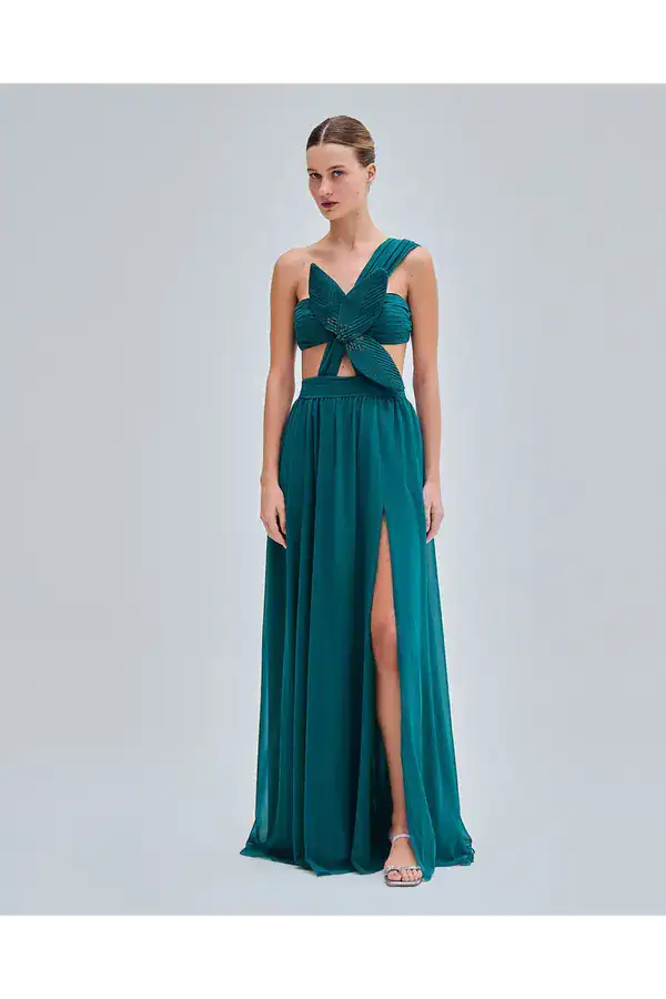 green eyelet mini dress One-Shoulder Printed Resort Dress with Flowy Silhouette – CITRINE & CIPHER