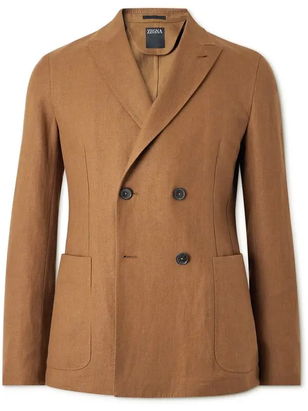 Zegna Double-breasted Linen And Wool-blend Suit Jacket