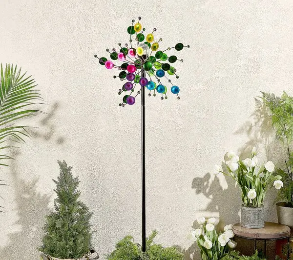 PLOW & HEARTH 75'h Solar Dual-sided Botanical Wind Spinner
