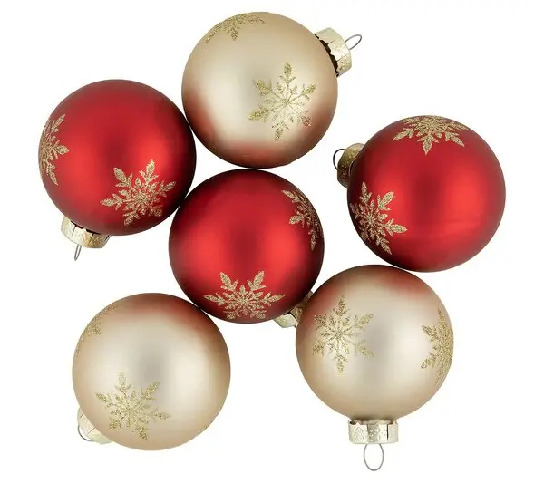 NORTHLIGHT 6ct Red And Gold Snowflake Glass Orn Aments 2.5