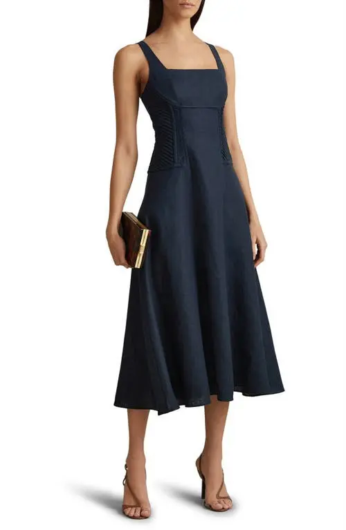 Reiss Etta Linen Fit & Flare Dress In Navy - 59% Off | Editorialist