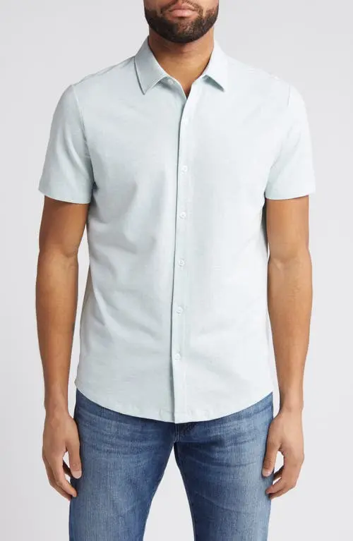 Robert Barakett Keyes Slim Fit Microprint Short Sleeve Knit Button-up Shirt