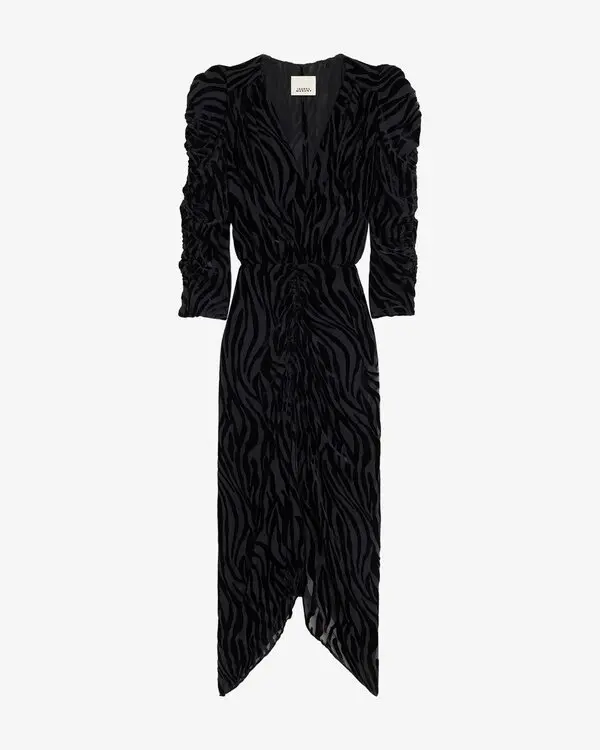 Isabel Marant Nemil Zebra Print Velvet Dress - Black