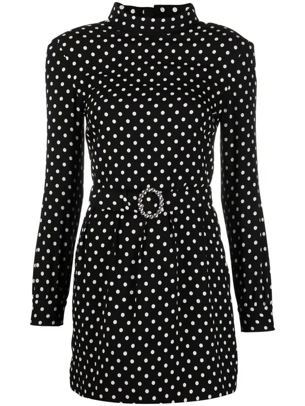 Saint Laurent Belted Polka-dot Mini Dress