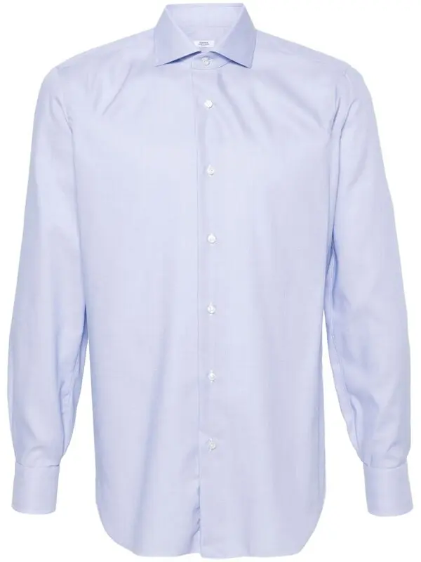 BARBA NAPOLI Jacquard Cotton Shirt - Blue