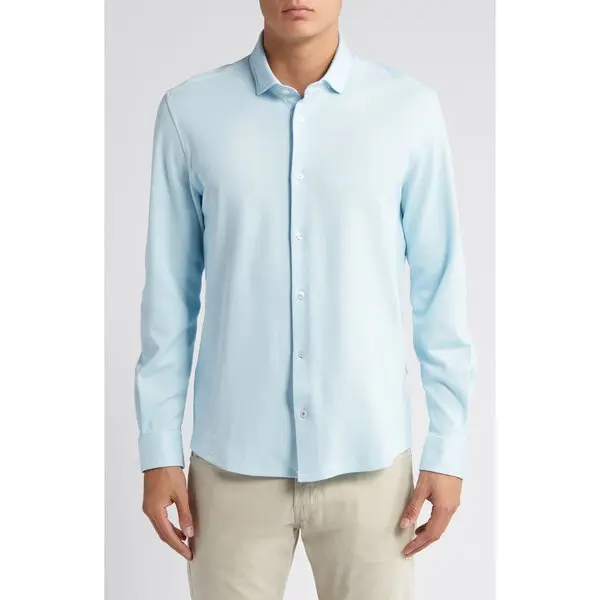 Stone Rose Solid Performance Piqué Button-up Shirt - Lt.blue
