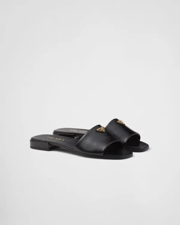 Prada Saffiano Leather Slides - Black
