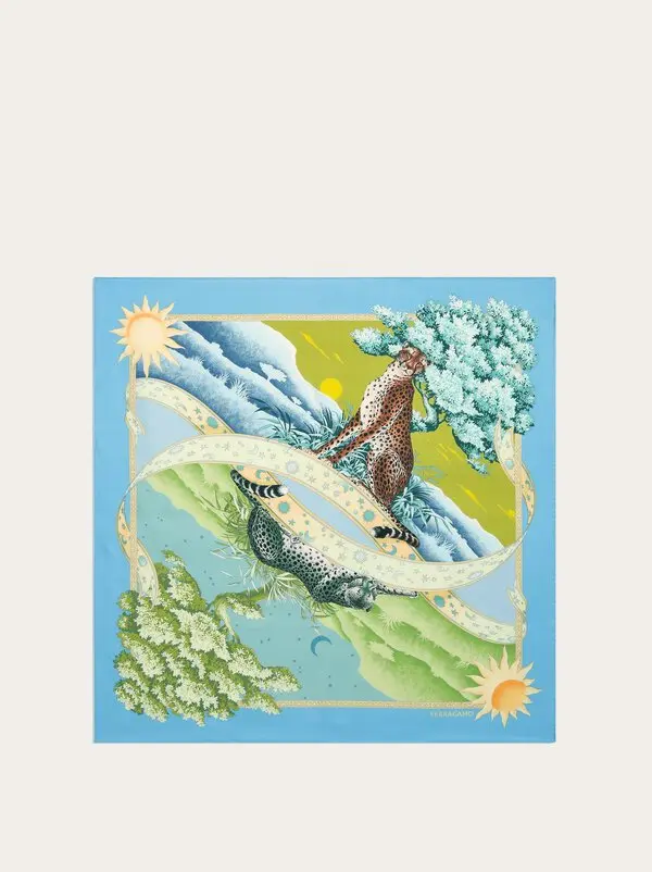 FERRAGAMO Day & Night Print Silk Foulard - Blue