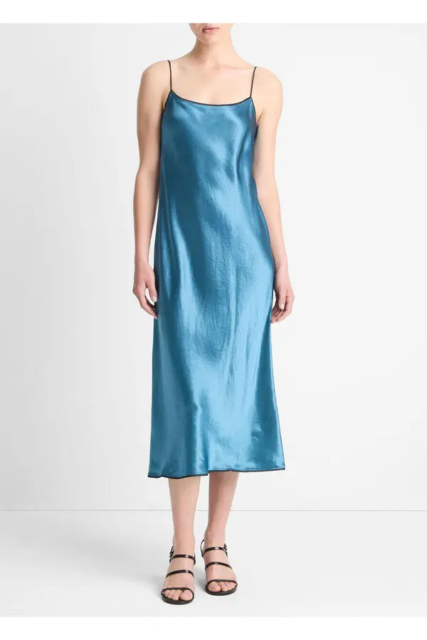 Vince Satin Tipped Slip Dress - Blue