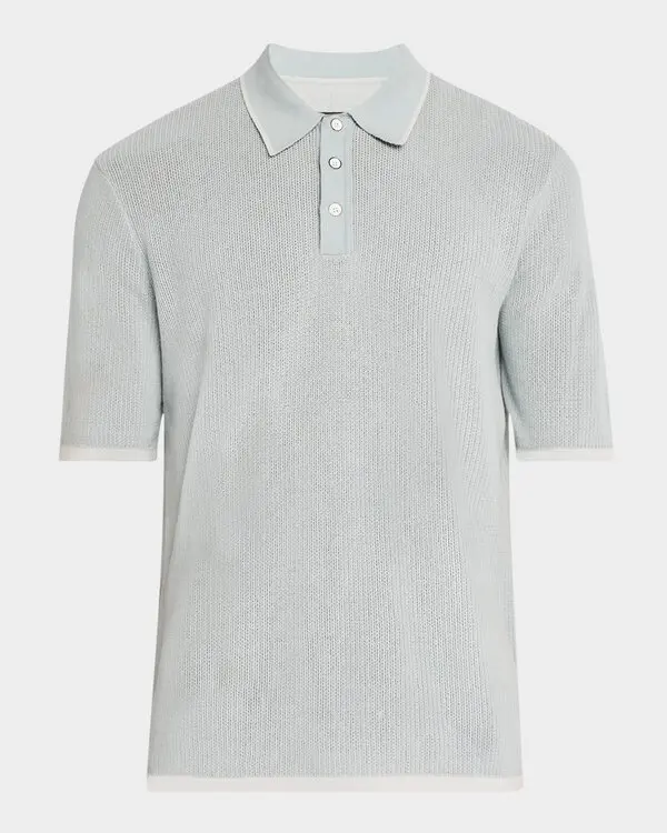 Rag & Bone Harvey Striped Knit Polo - Ltblue