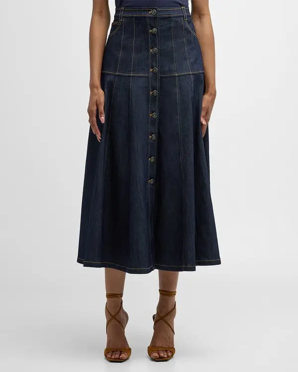 Cinq À Sept Veena Denim Midi Skirt - Indigo