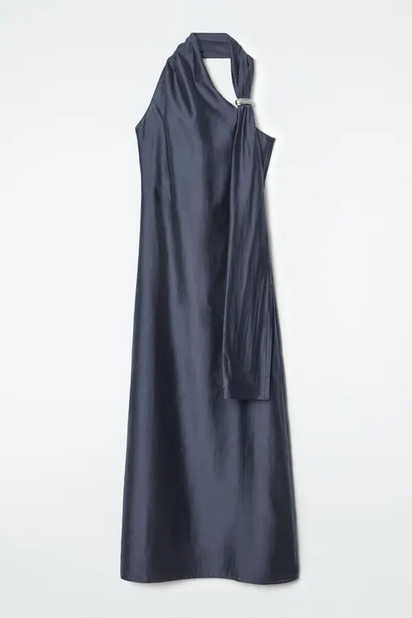 Cos Asymmetric Brooch-detail Maxi Dress - Blue
