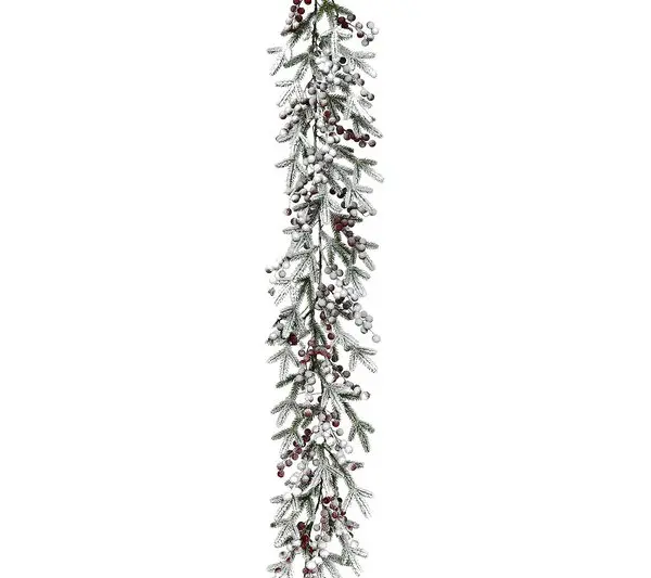FRASER HILL FARM 9-ft. Flocked Decorative Garla Nd With Red Ber