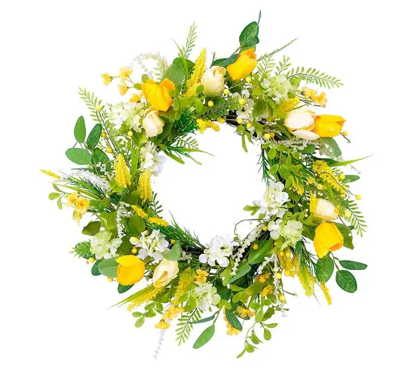 PULEO INTERNATIONAL 24' Tulip Floral Spring Doo R Wreath