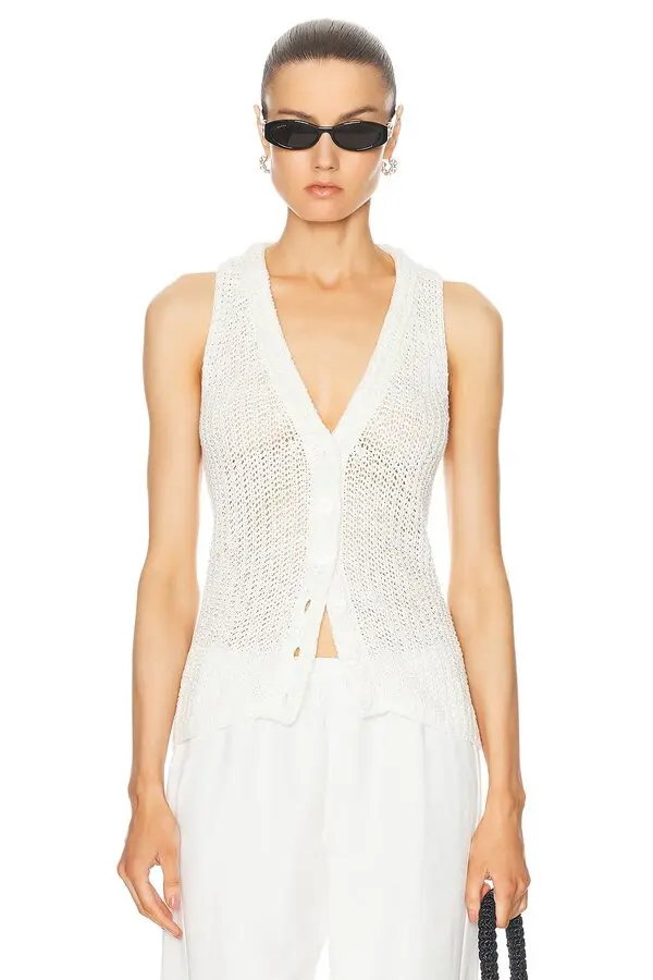 Enza Costa Linen Open Knit Vest - White