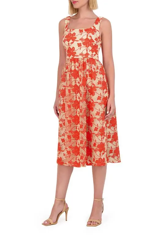 Vince Camuto Embroidered Mesh Midi Dress
