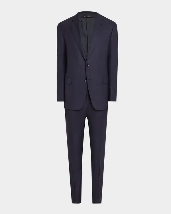 Giorgio Armani Solid Wool Suit - Solid Medium Blue