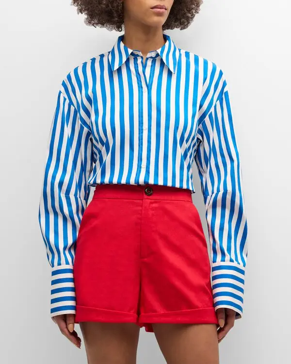 SIMONMILLER Loch Cutout Tie-back Striped Poplin Shirt - Blue Stripe