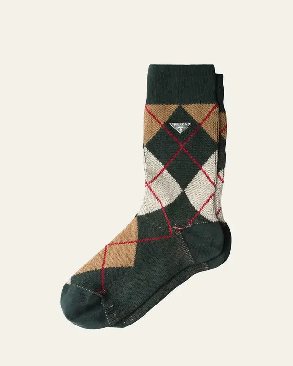 Prada Argyle Jacquard Knit Socks - F0342 Bosco
